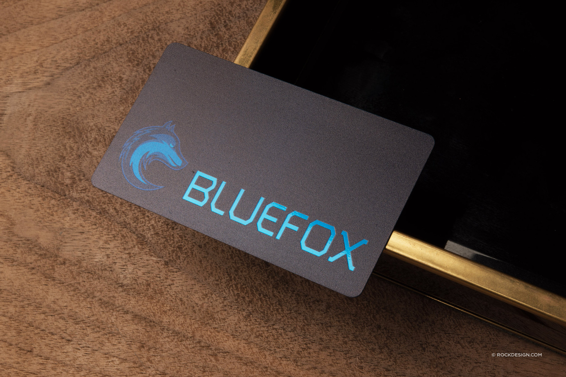 Blue Sleek metal business cards - BLUEFOX